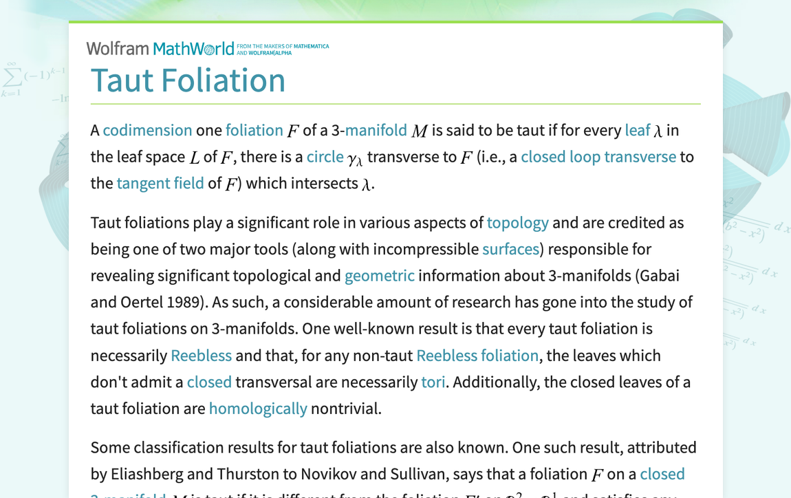 Taut Foliation -- from Wolfram MathWorld