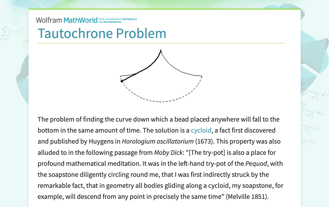 Tautochrone Problem -- from Wolfram MathWorld
