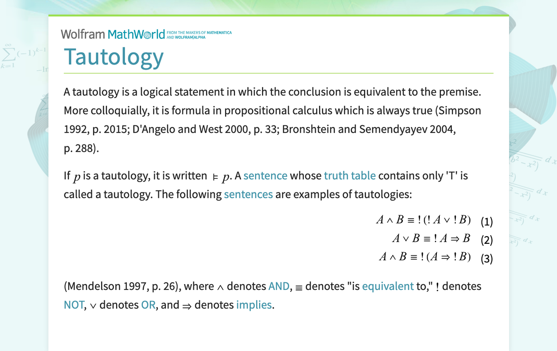 Tautology -- from Wolfram MathWorld