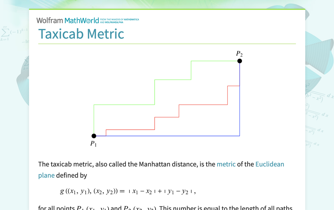 Taxicab Metric -- from Wolfram MathWorld
