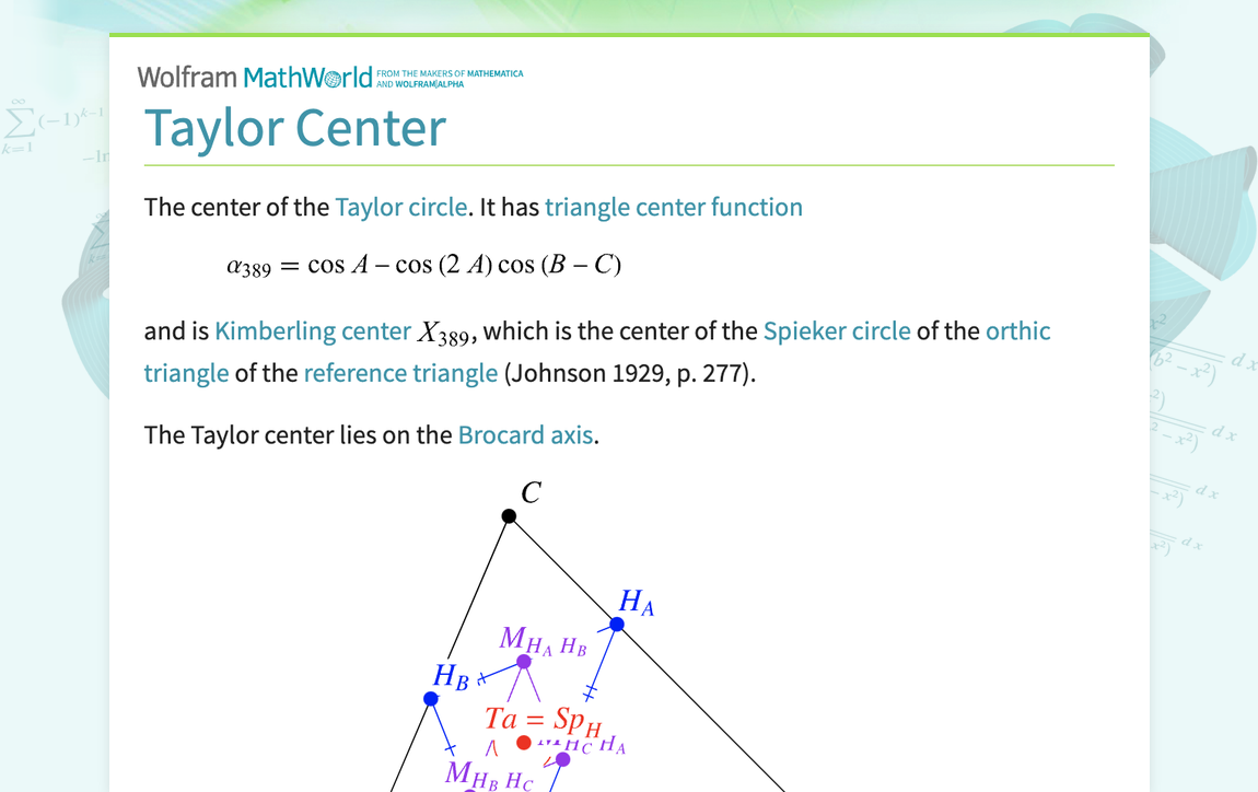 Taylor Center -- from Wolfram MathWorld