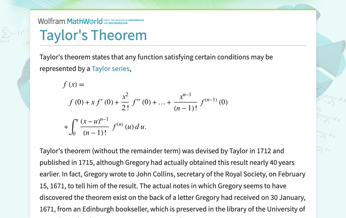Taylor's Theorem -- from Wolfram MathWorld