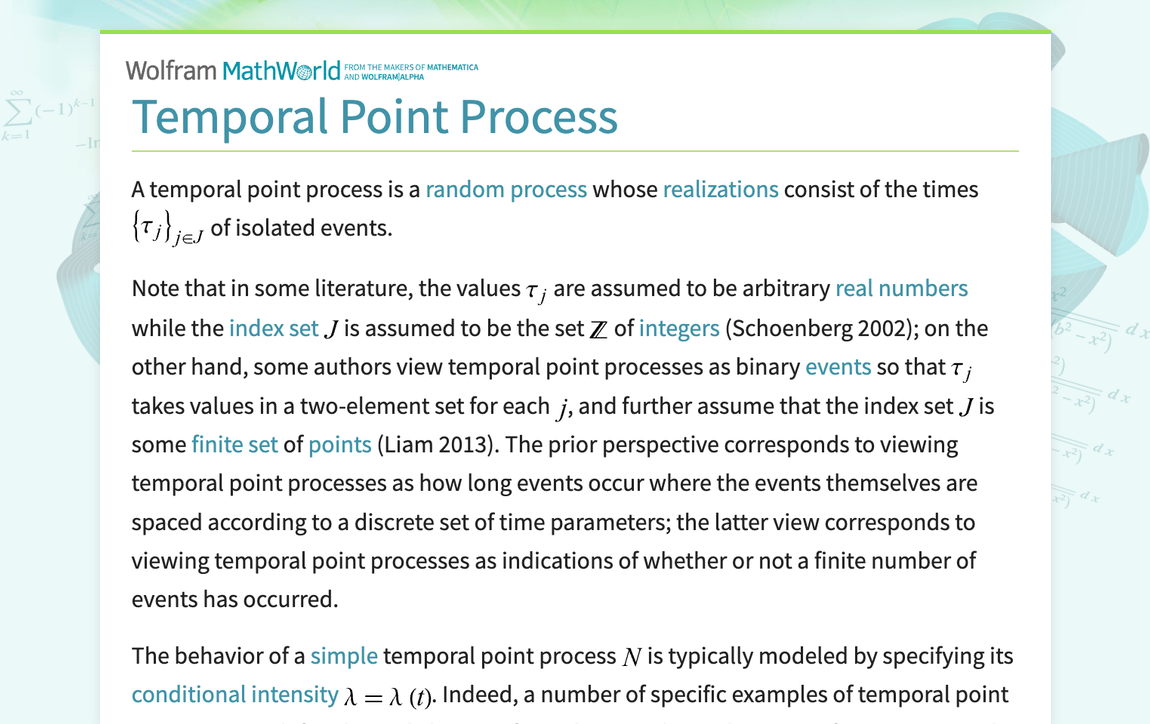 Temporal Point Process -- from Wolfram MathWorld