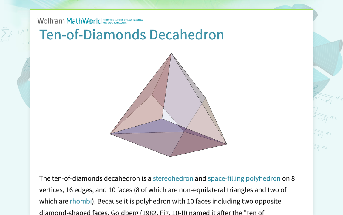 Ten-of-Diamonds Decahedron -- from Wolfram MathWorld