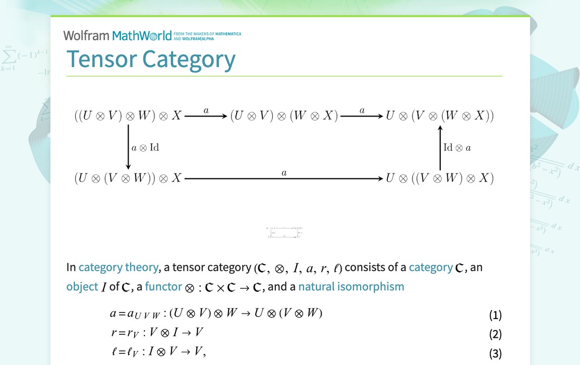 Tensor Category -- from Wolfram MathWorld