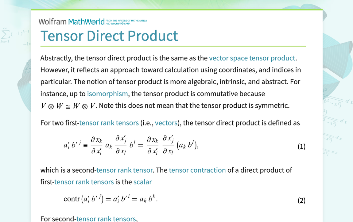Tensor Direct Product -- from Wolfram MathWorld