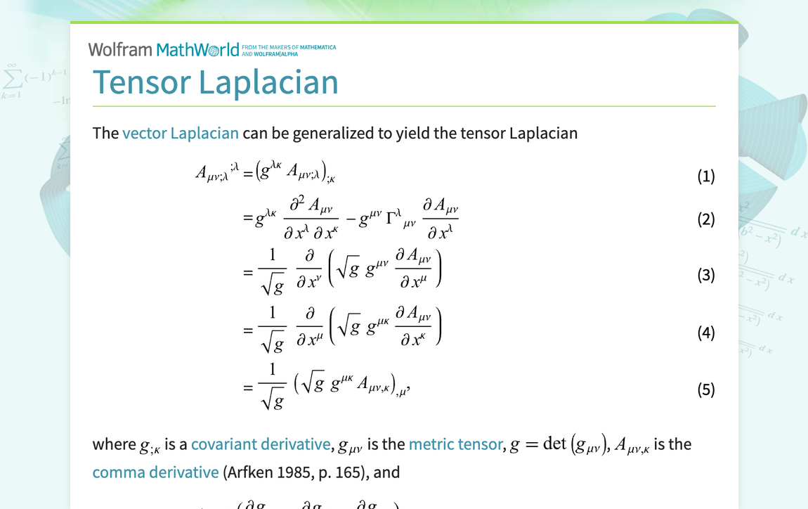 Tensor Laplacian -- from Wolfram MathWorld