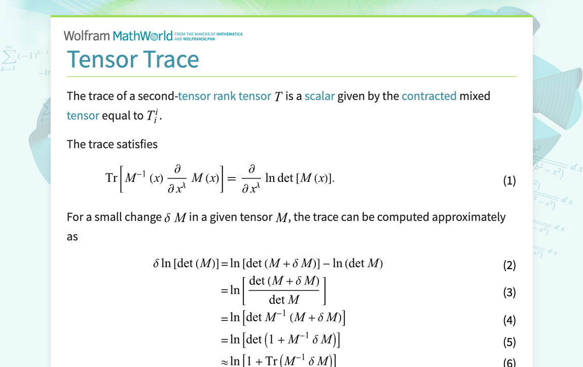 Tensor Trace From Wolfram Mathworld 