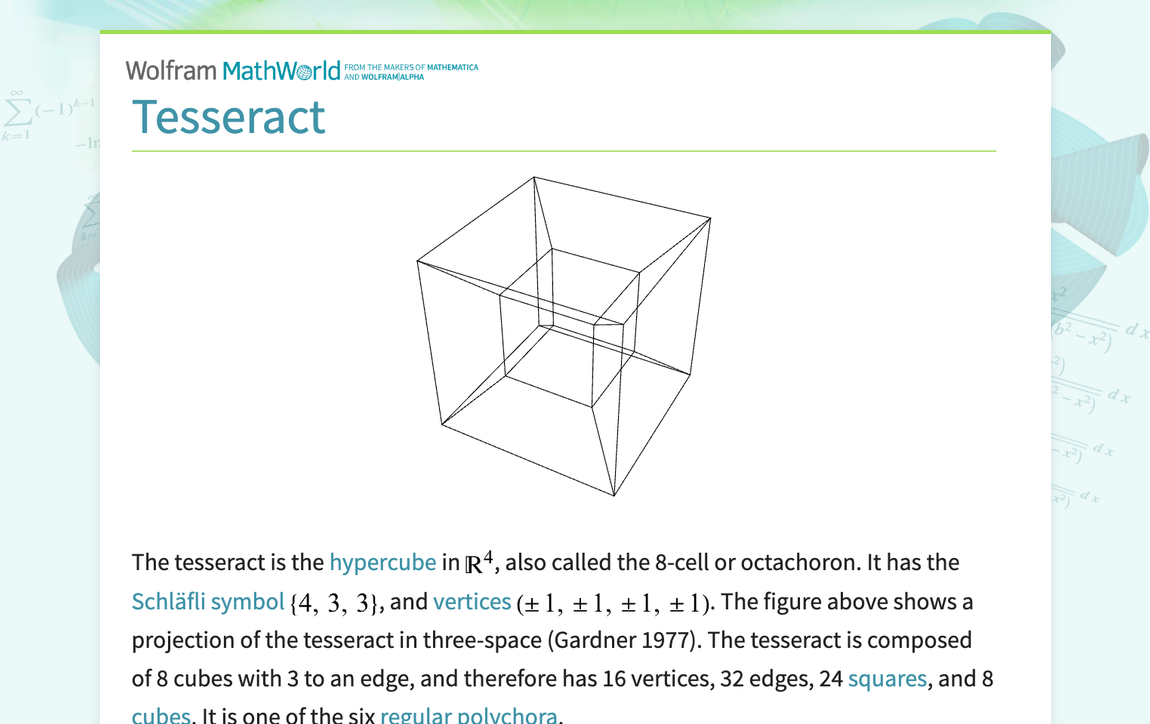 Tesseract -- from Wolfram MathWorld