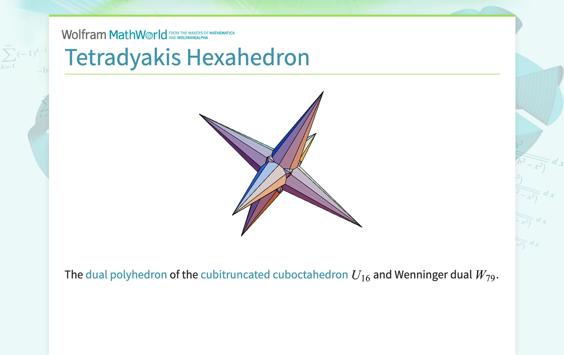 Tetradyakis Hexahedron -- from Wolfram MathWorld