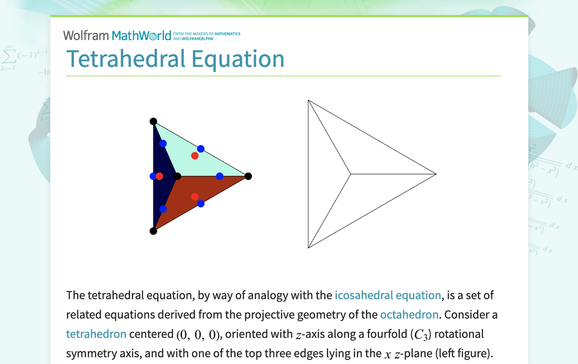 Tetrahedral Equation -- from Wolfram MathWorld