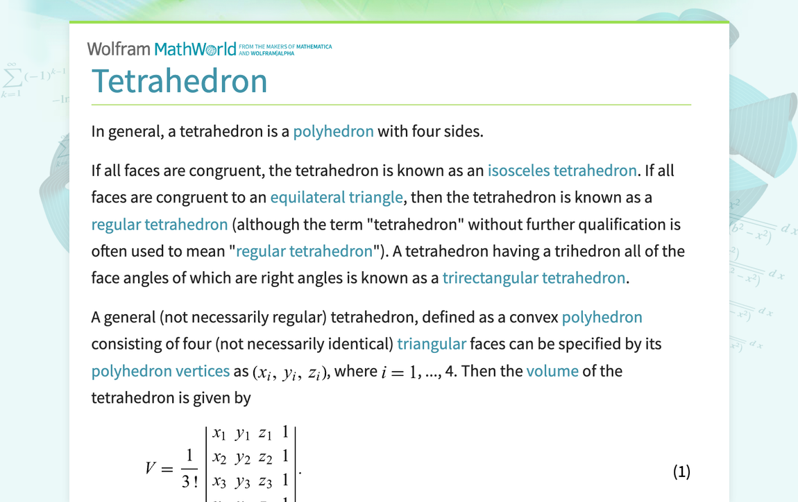 Tetrahedron -- from Wolfram MathWorld