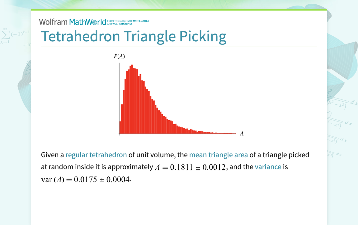 Tetrahedron Triangle Picking -- from Wolfram MathWorld