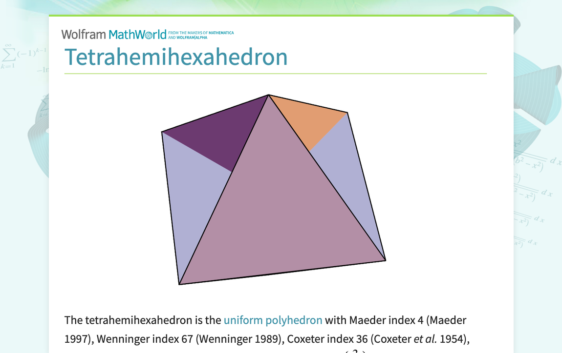Tetrahemihexahedron -- from Wolfram MathWorld