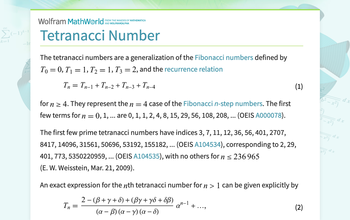 Tetranacci Number -- from Wolfram MathWorld