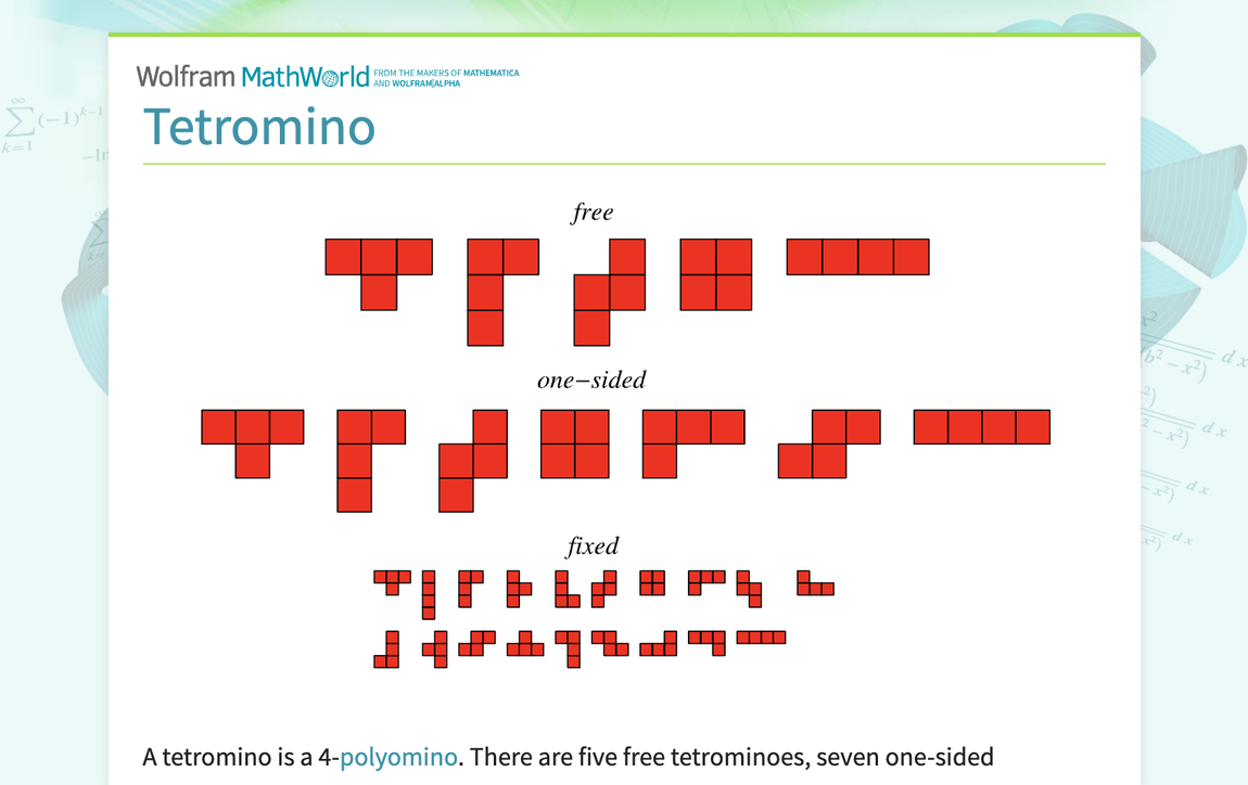 Tetromino -- from Wolfram MathWorld