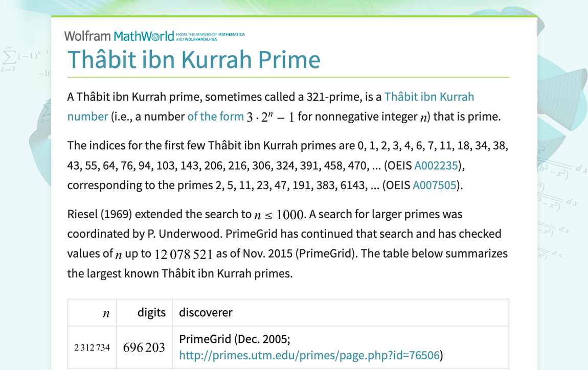 Thâbit ibn Kurrah Prime -- from Wolfram MathWorld