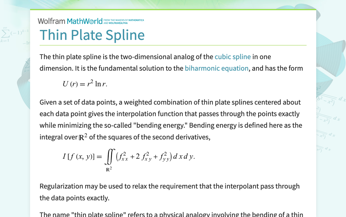 Thin Plate Spline -- from Wolfram MathWorld