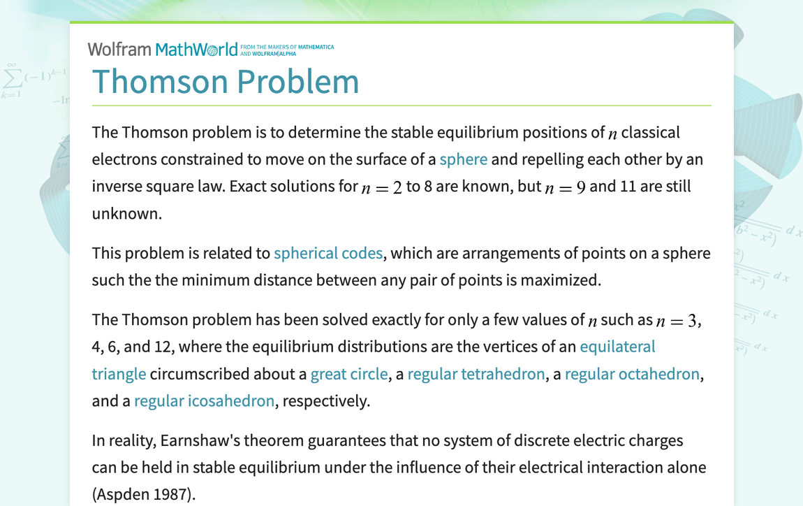 Thomson Problem -- from Wolfram MathWorld