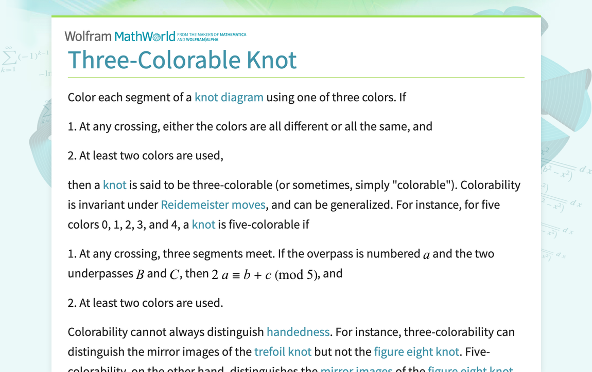 Three-Colorable Knot -- from Wolfram MathWorld