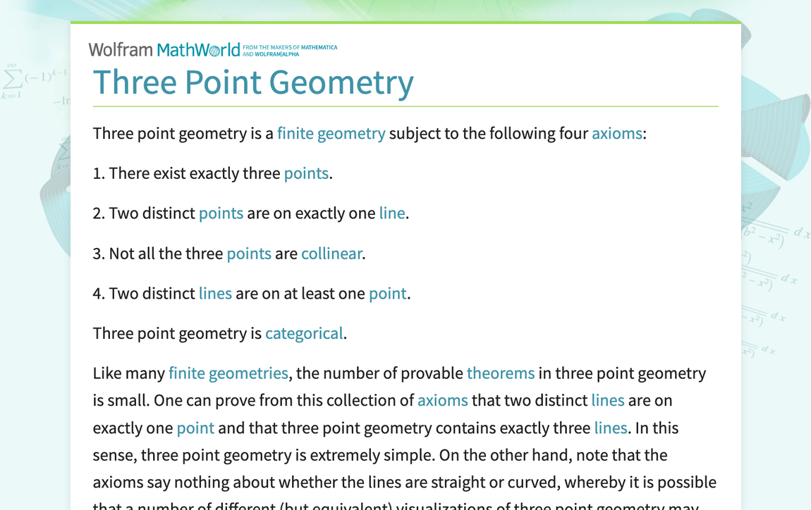 Three Point Geometry -- from Wolfram MathWorld