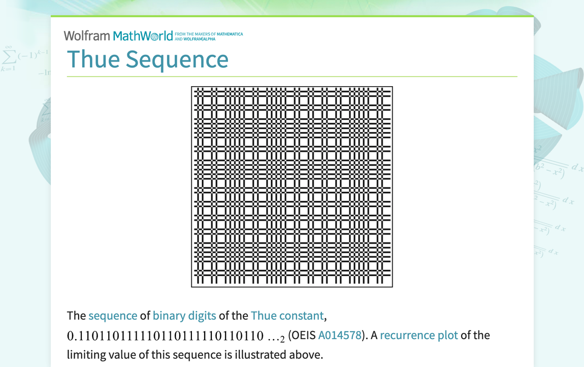 Thue Sequence -- from Wolfram MathWorld