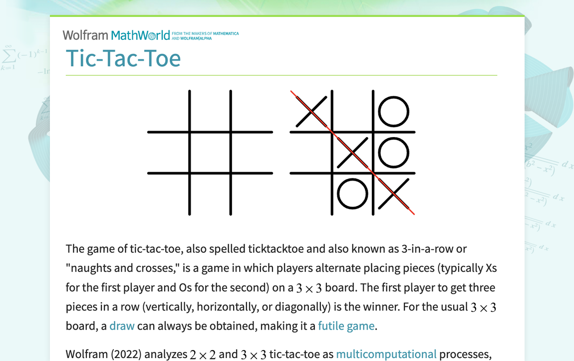 Tic-Tac-Toe -- from Wolfram MathWorld