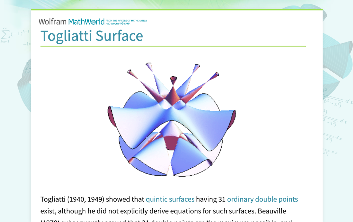 Togliatti Surface -- from Wolfram MathWorld