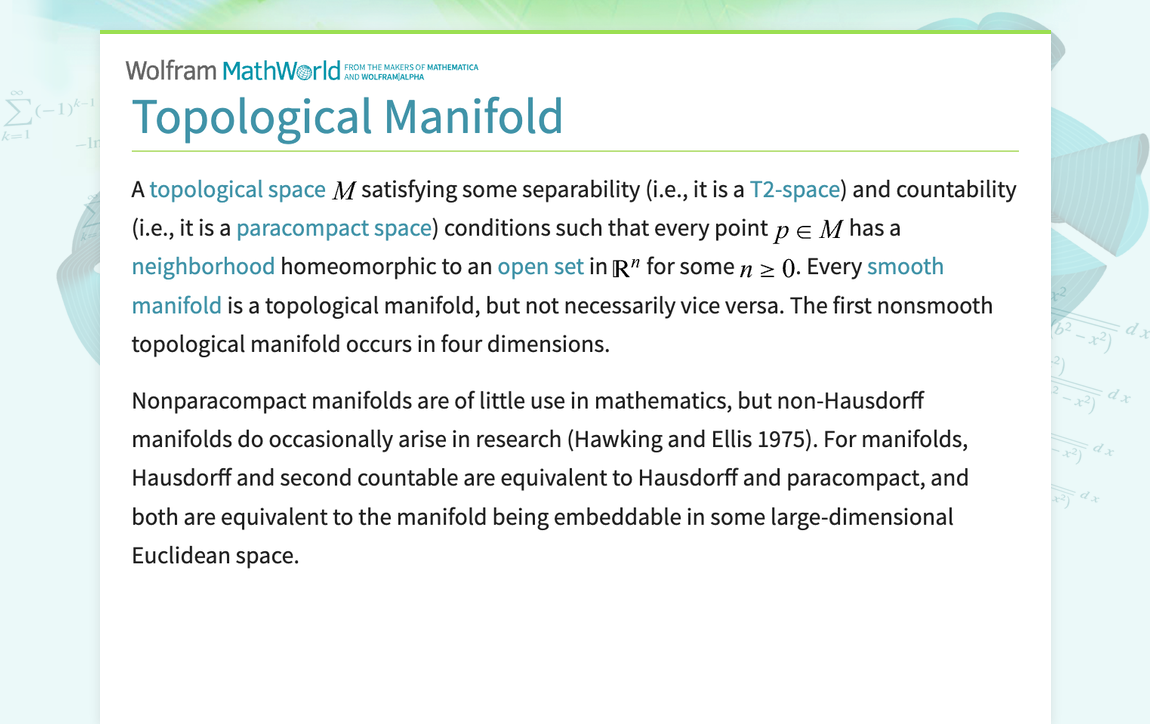Topological Manifold -- from Wolfram MathWorld