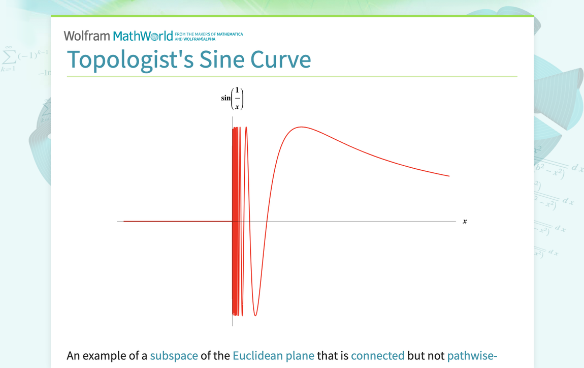 Topologist's Sine Curve -- from Wolfram MathWorld