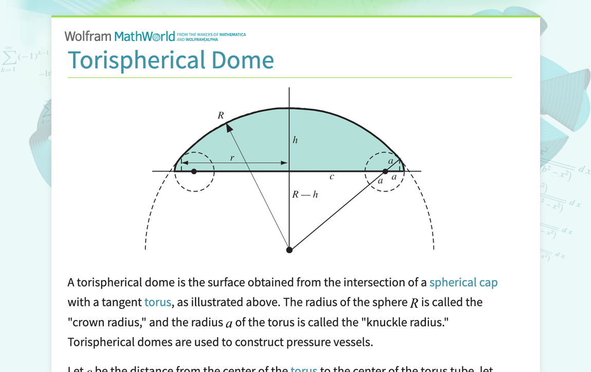 Torispherical Dome -- from Wolfram MathWorld