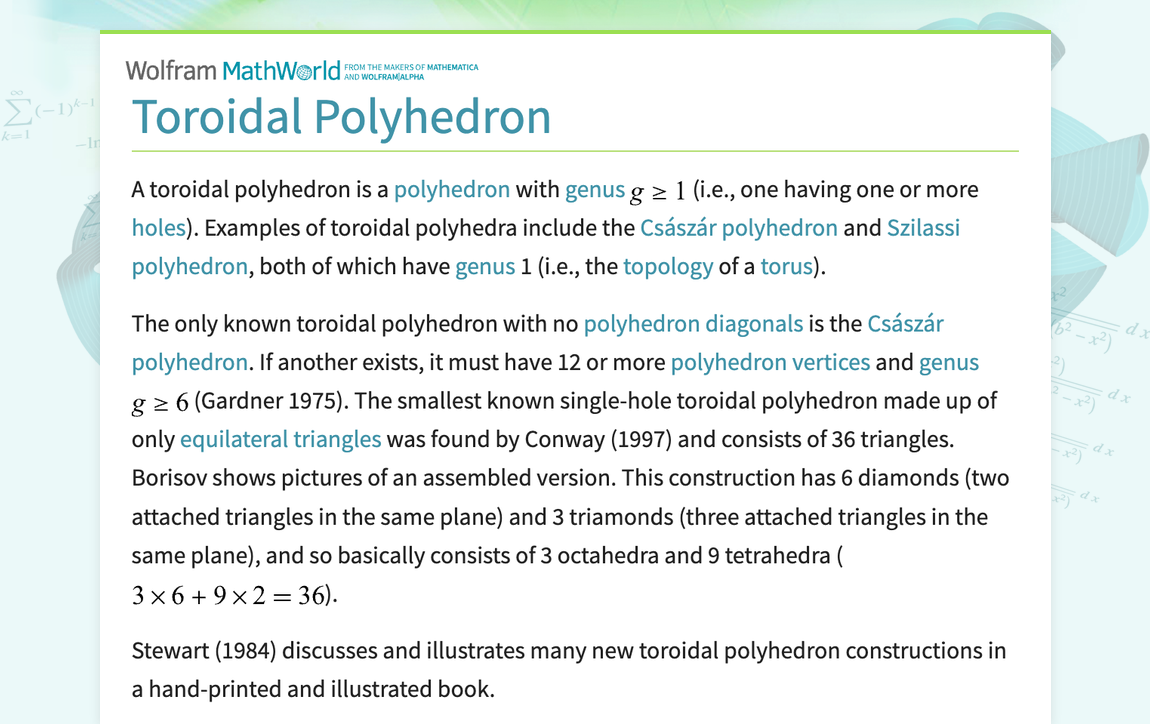 Toroidal Polyhedron -- from Wolfram MathWorld