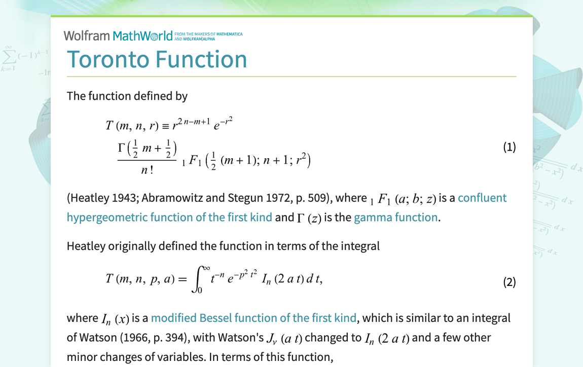 Toronto Function -- from Wolfram MathWorld