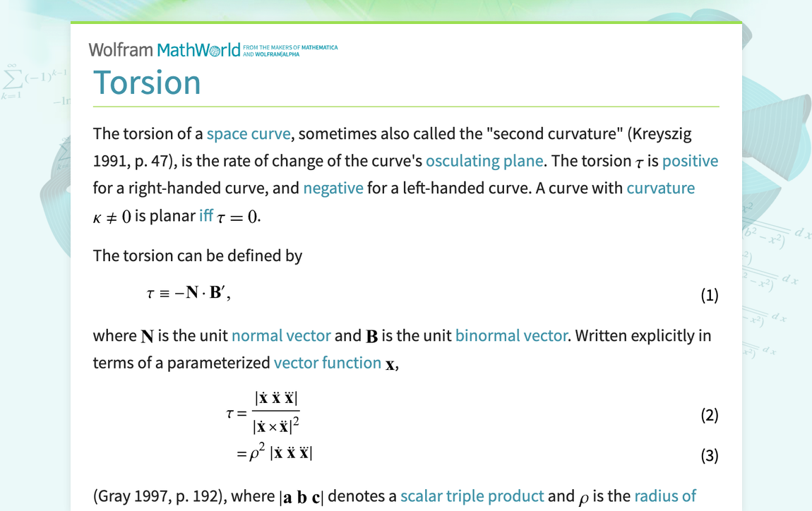 Torsion -- from Wolfram MathWorld