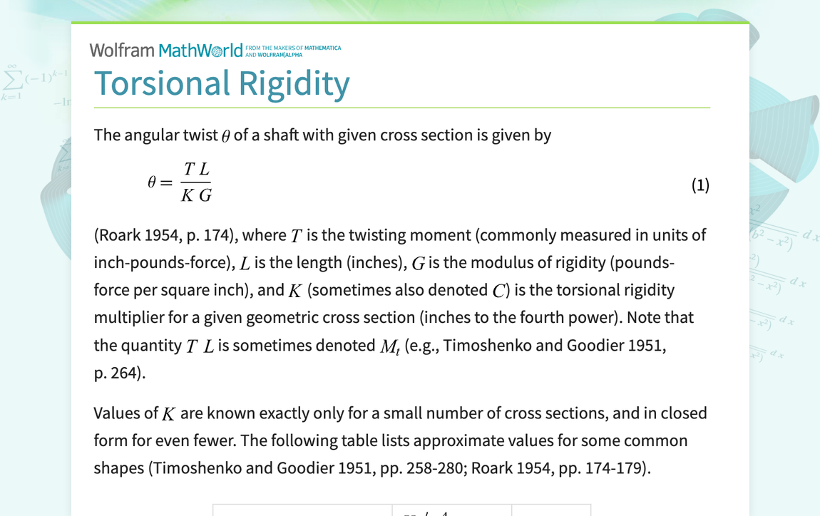 Torsional Rigidity -- from Wolfram MathWorld