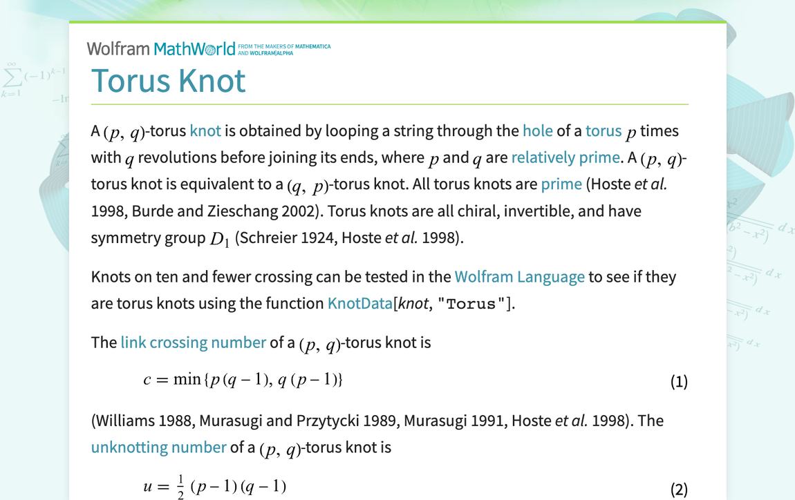 Torus Knot -- from Wolfram MathWorld