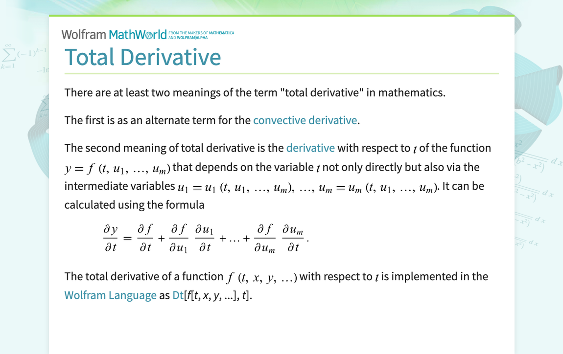Total Derivative -- from Wolfram MathWorld
