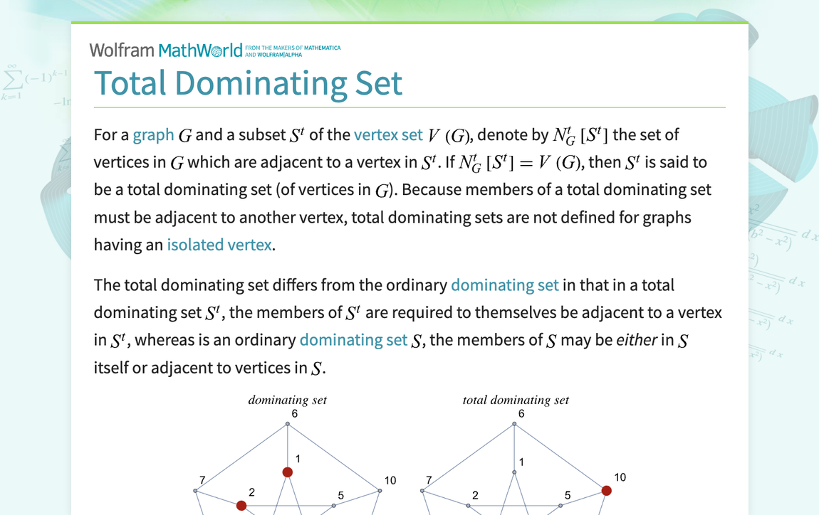 Total Dominating Set -- from Wolfram MathWorld