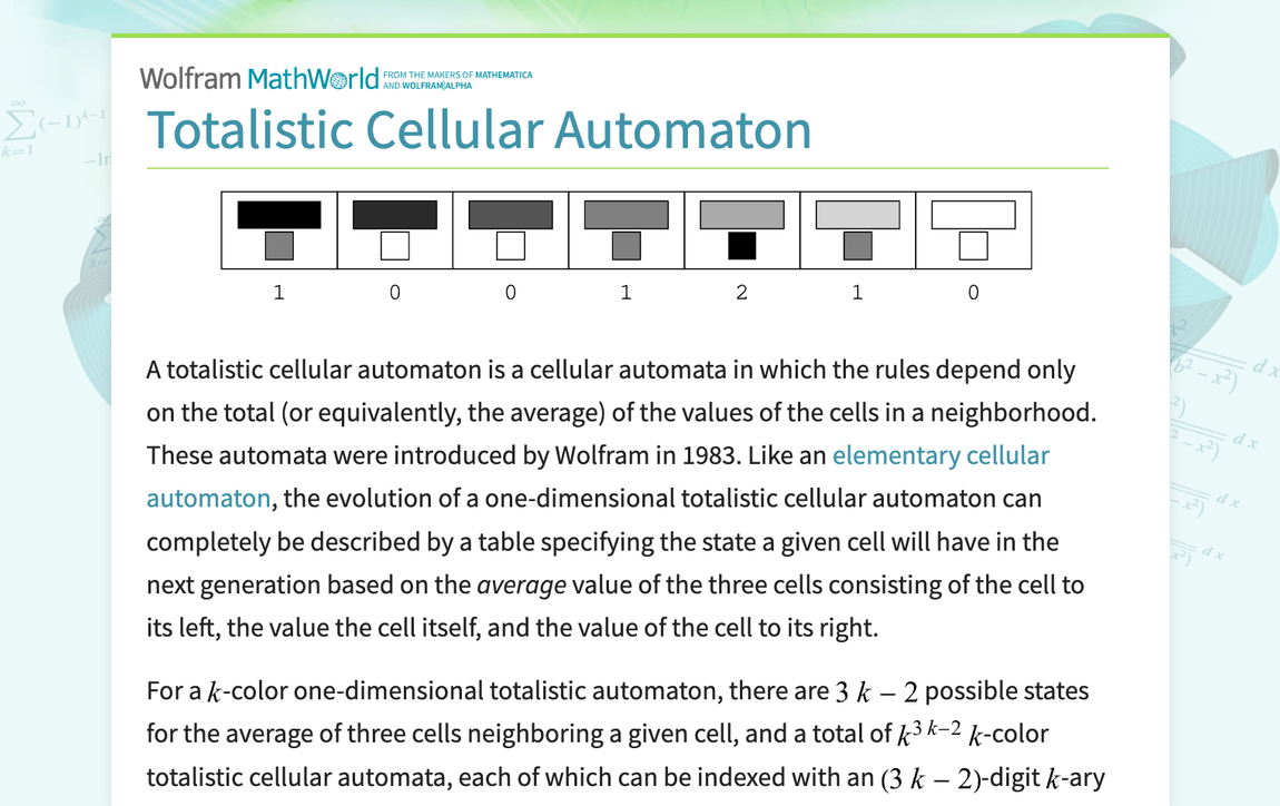 Totalistic Cellular Automaton From Wolfram Mathworld
