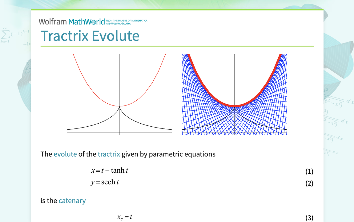 Tractrix Evolute -- from Wolfram MathWorld
