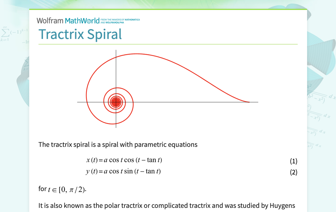 Tractrix Spiral -- from Wolfram MathWorld