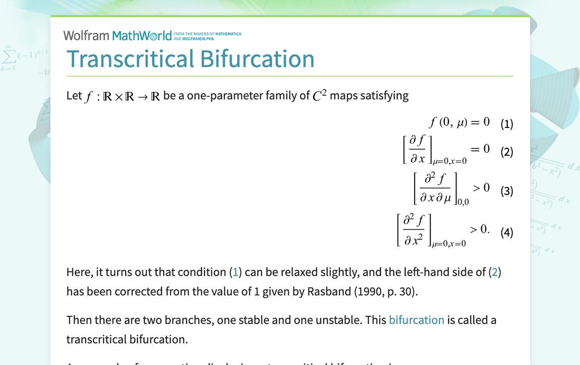 Transcritical Bifurcation -- from Wolfram MathWorld