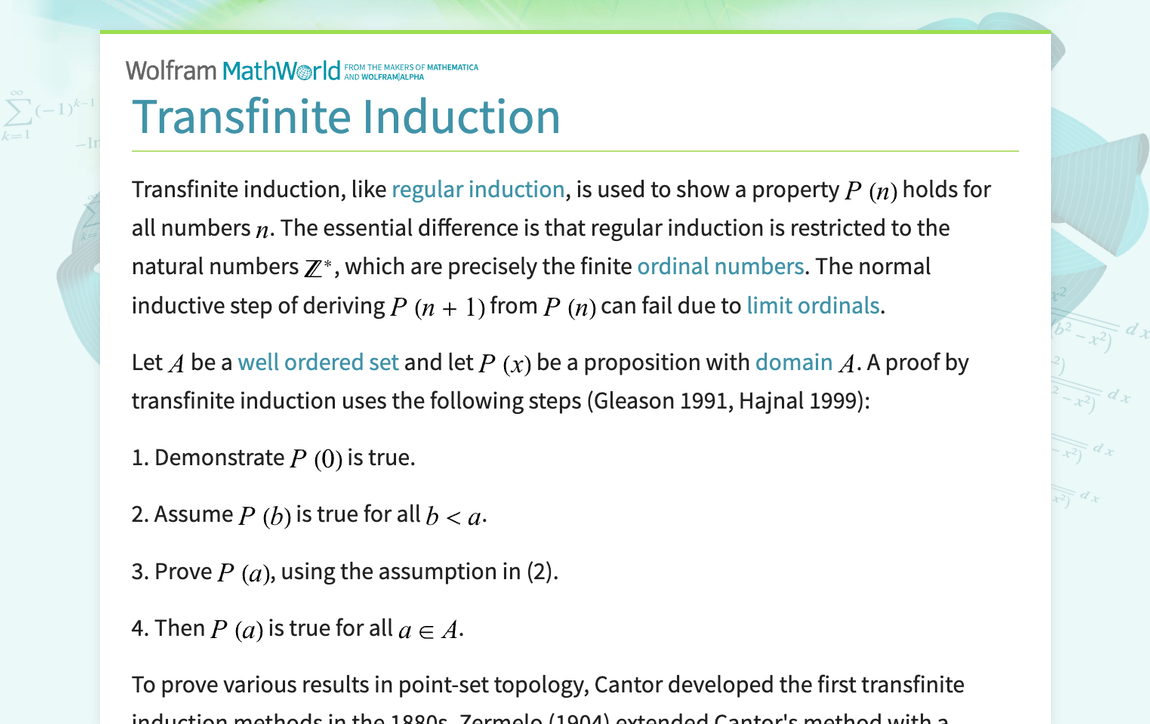 Transfinite Induction -- from Wolfram MathWorld