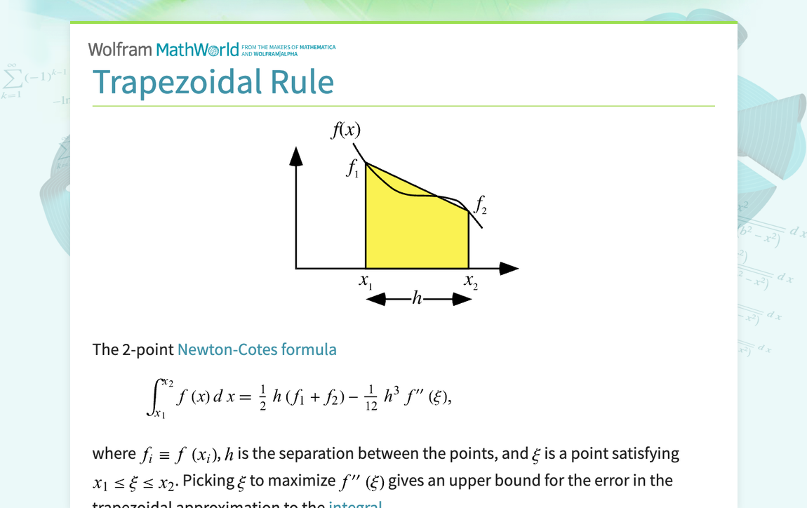 Trapezoidal Rule from Wolfram MathWorld