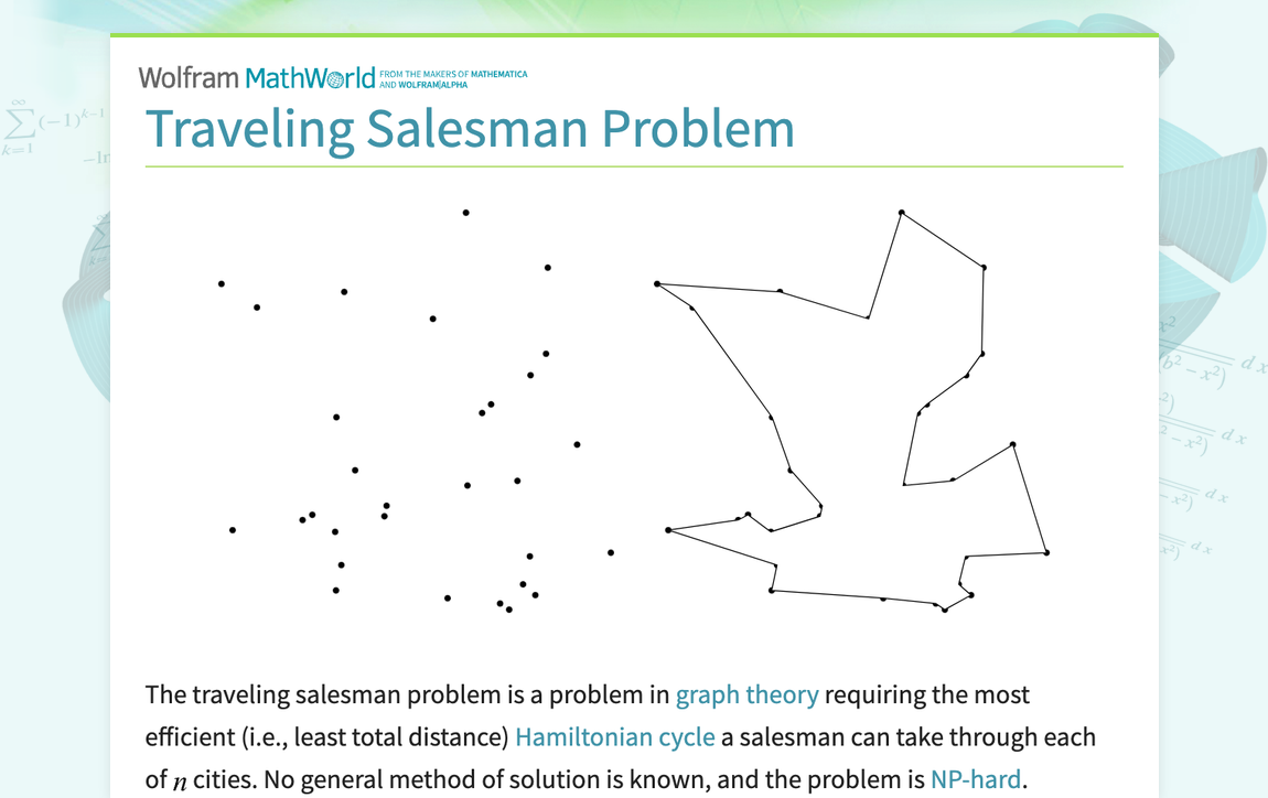 Traveling Salesman Problem -- from Wolfram MathWorld