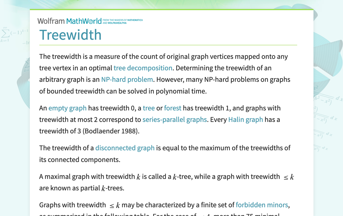 Treewidth -- from Wolfram MathWorld