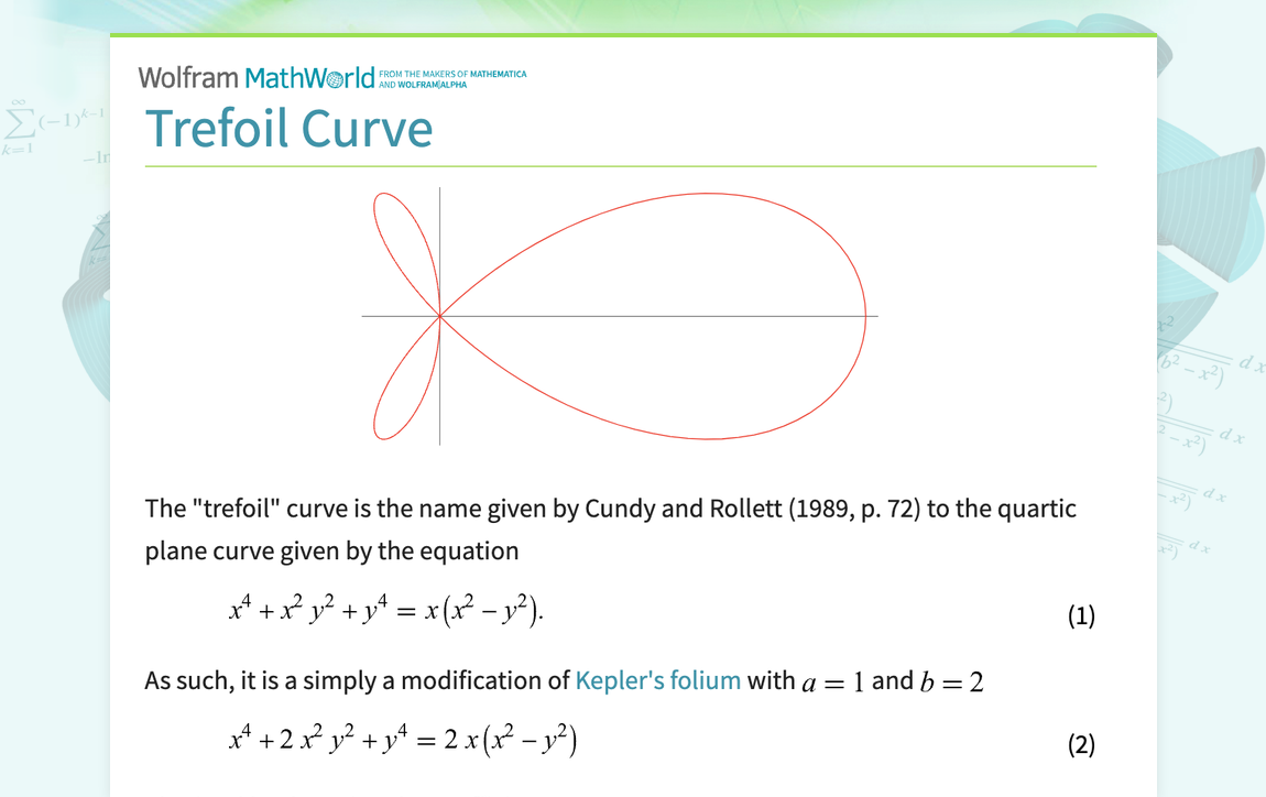 Trefoil Curve -- from Wolfram MathWorld