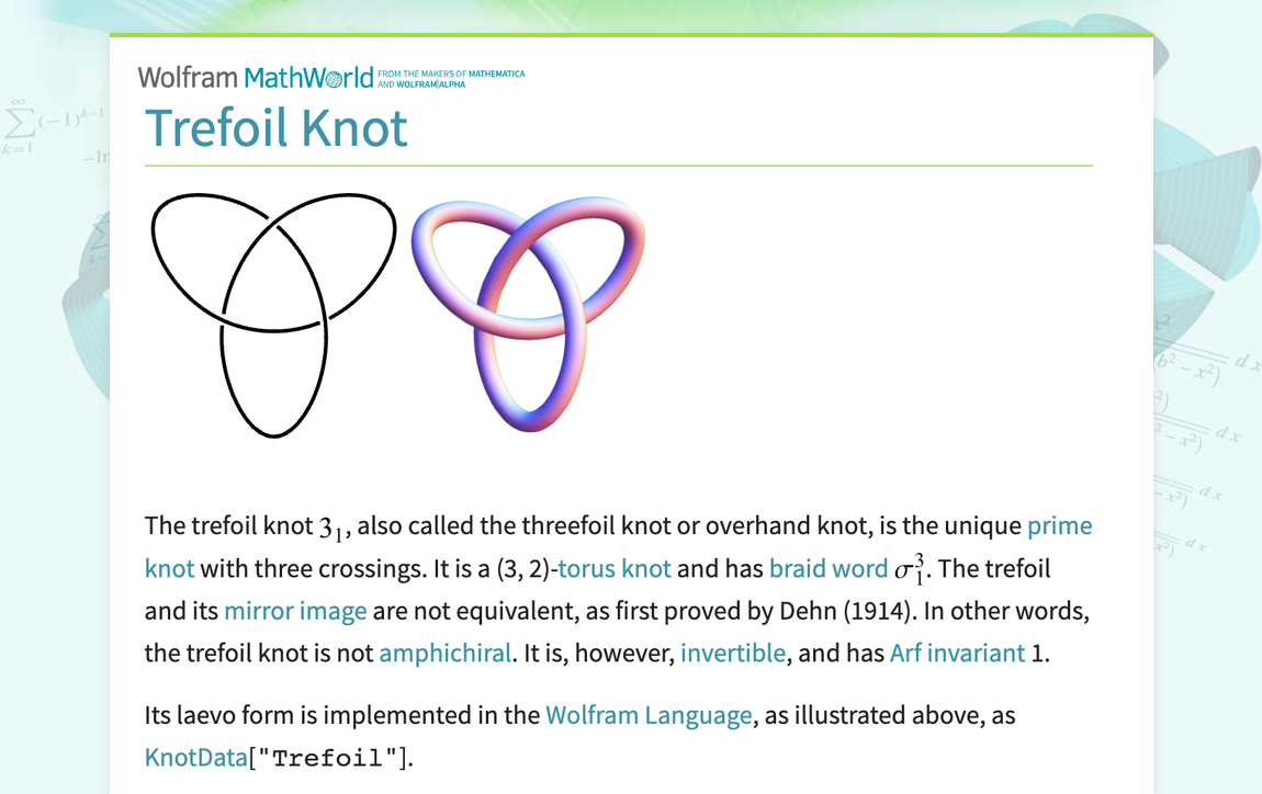 Trefoil Knot -- from Wolfram MathWorld