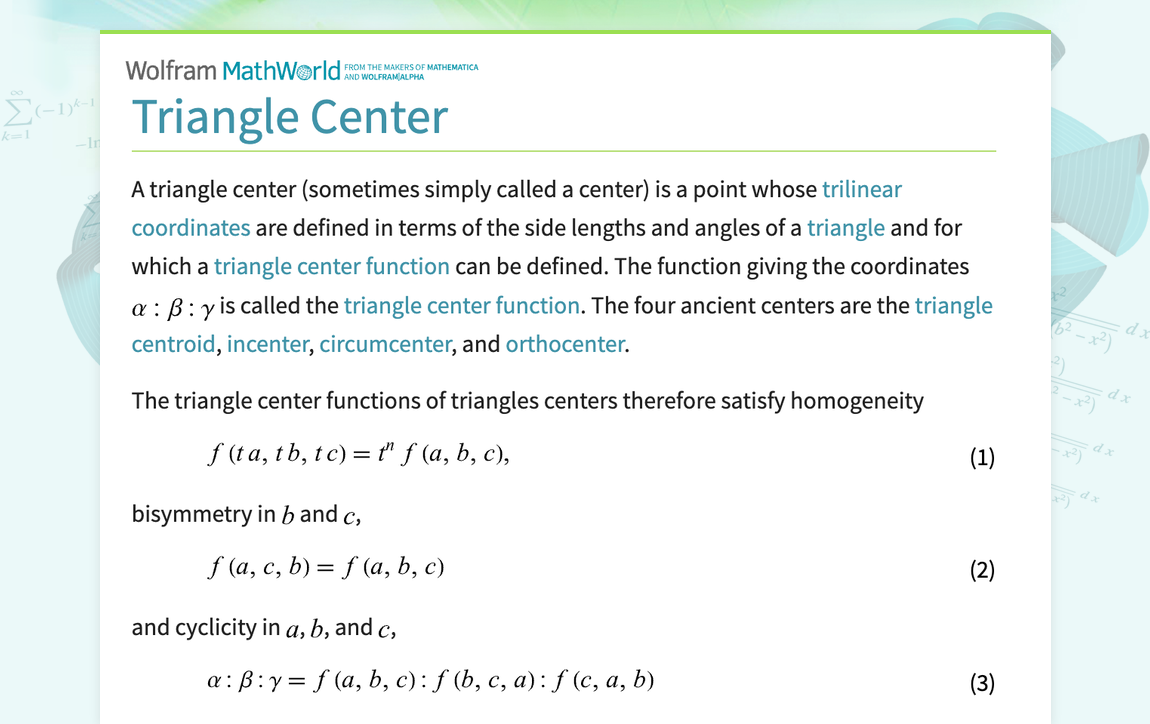 Triangle Center -- from Wolfram MathWorld