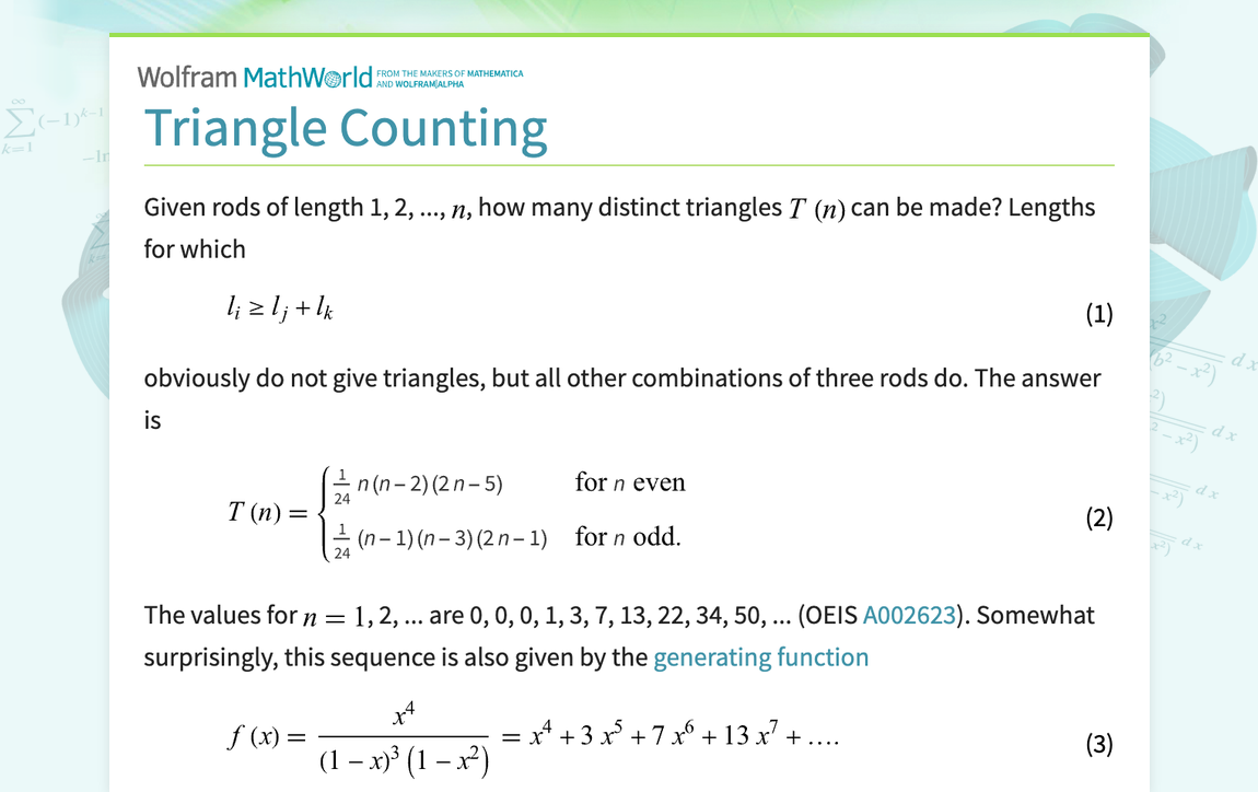 Triangle Counting -- from Wolfram MathWorld